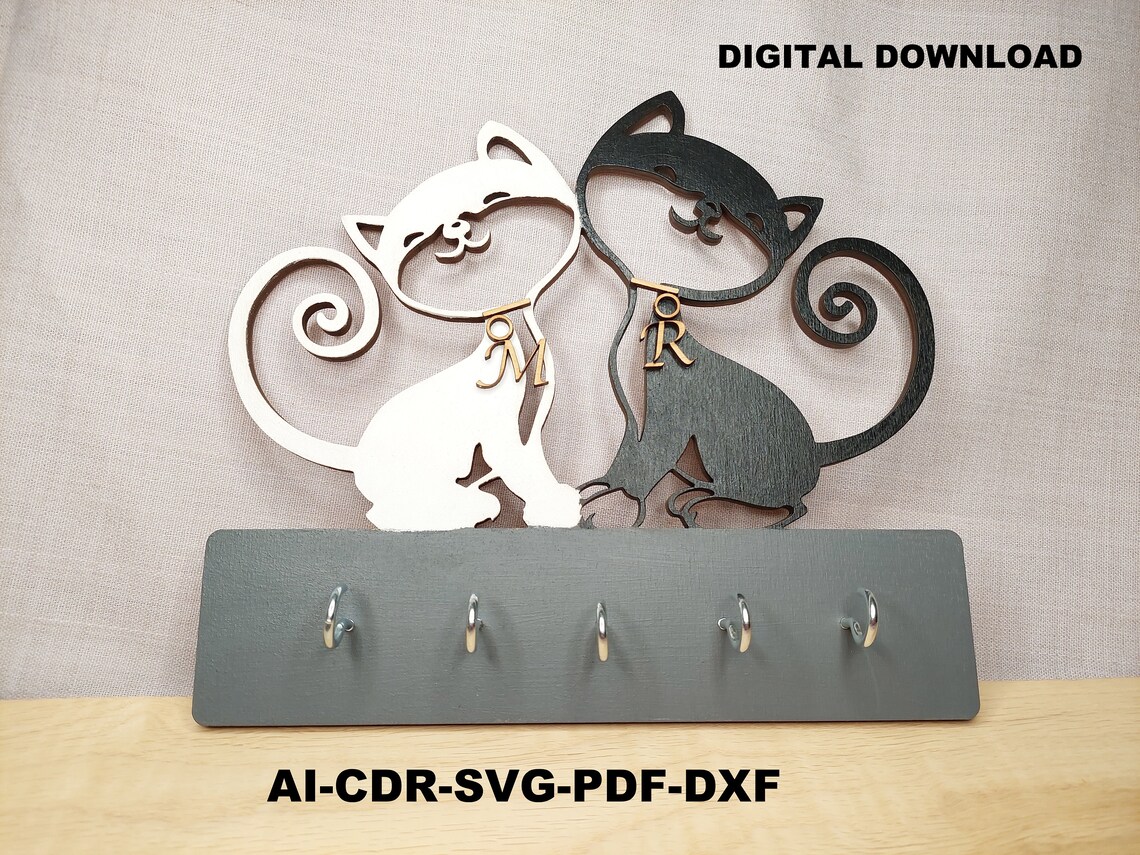 Cat Key Holder SVG Template/laser Cut Cat Key Hanger Svg/dxf,ai,pdf,cdr ...
