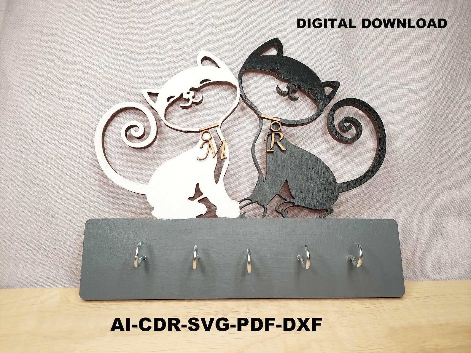 Cat Key Holder SVG Template/laser Cut Cat Key Hanger Svg/dxf,ai,pdf,cdr ...