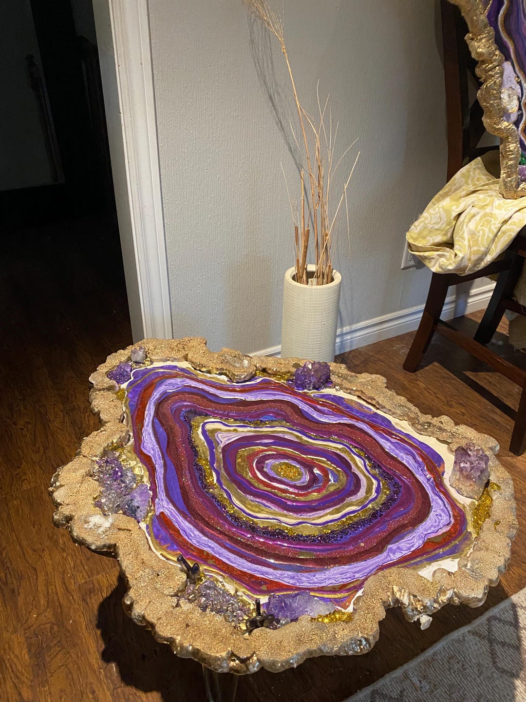 Amethyst Geode Table: Resin Live Edge Table With Gold - Etsy