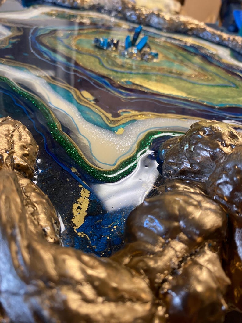 Resin Geode Table: Turquoise Epoxy With Gold Steel Legs - Etsy