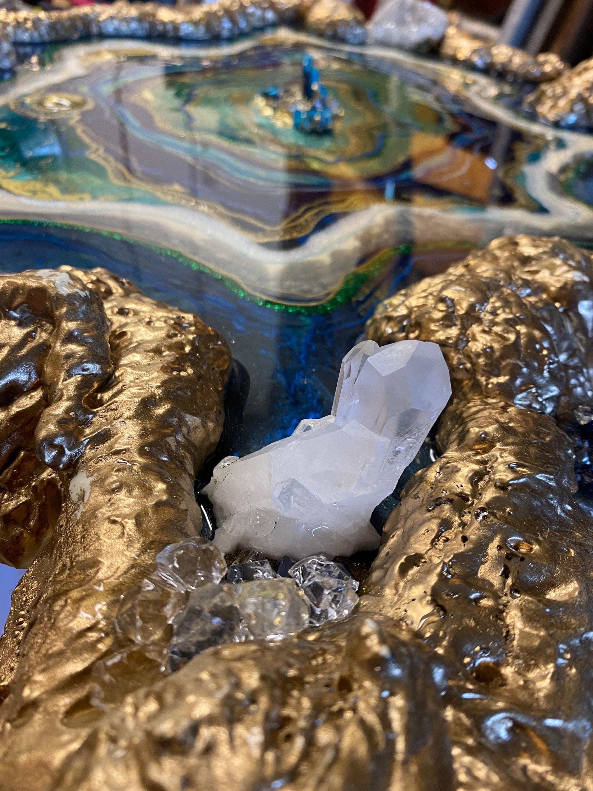 Resin Geode Table: Turquoise Epoxy With Gold Steel Legs - Etsy