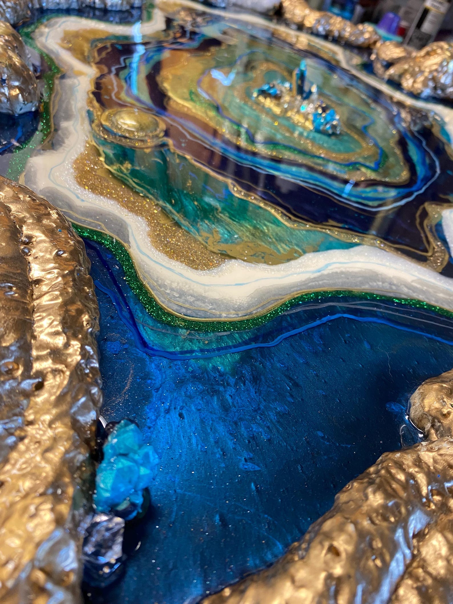 Resin Geode Table: Turquoise Epoxy With Gold Steel Legs - Etsy