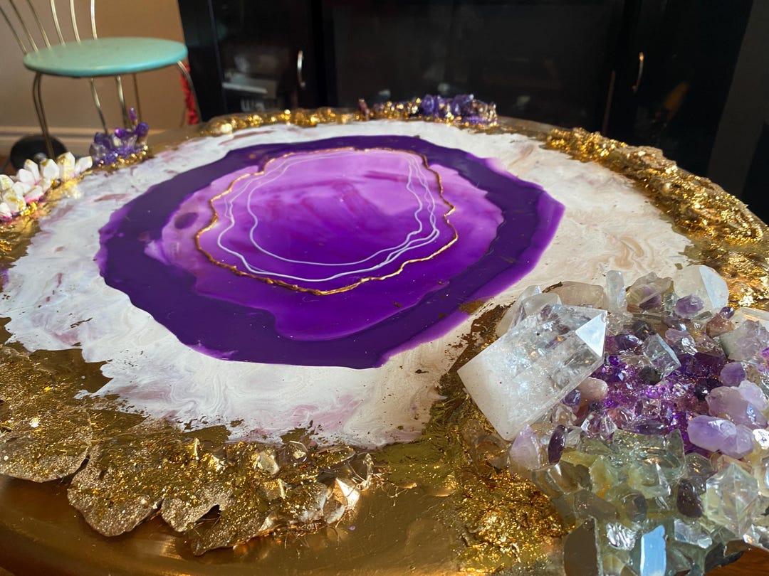 Round Wooden Amethyst Table Round Geode Table Round Agate Slice Geode ...