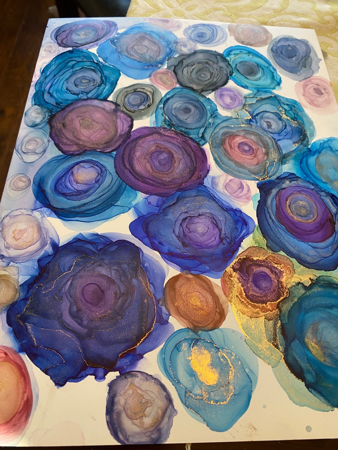 Blue Roses Alcohol Ink/ Original Alcohol Ink Art/ Cobalt Blue, Black ...