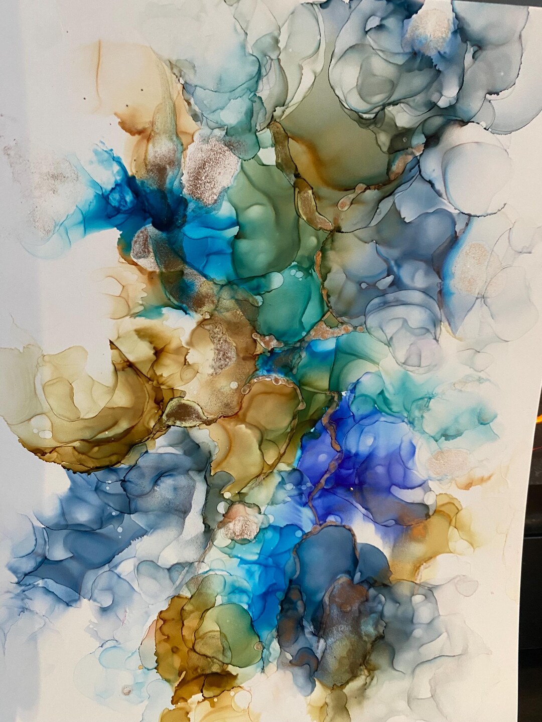 Nightcap - Original Alcohol Ink Art/ Modern Wall Art on Paper/ Blue ...