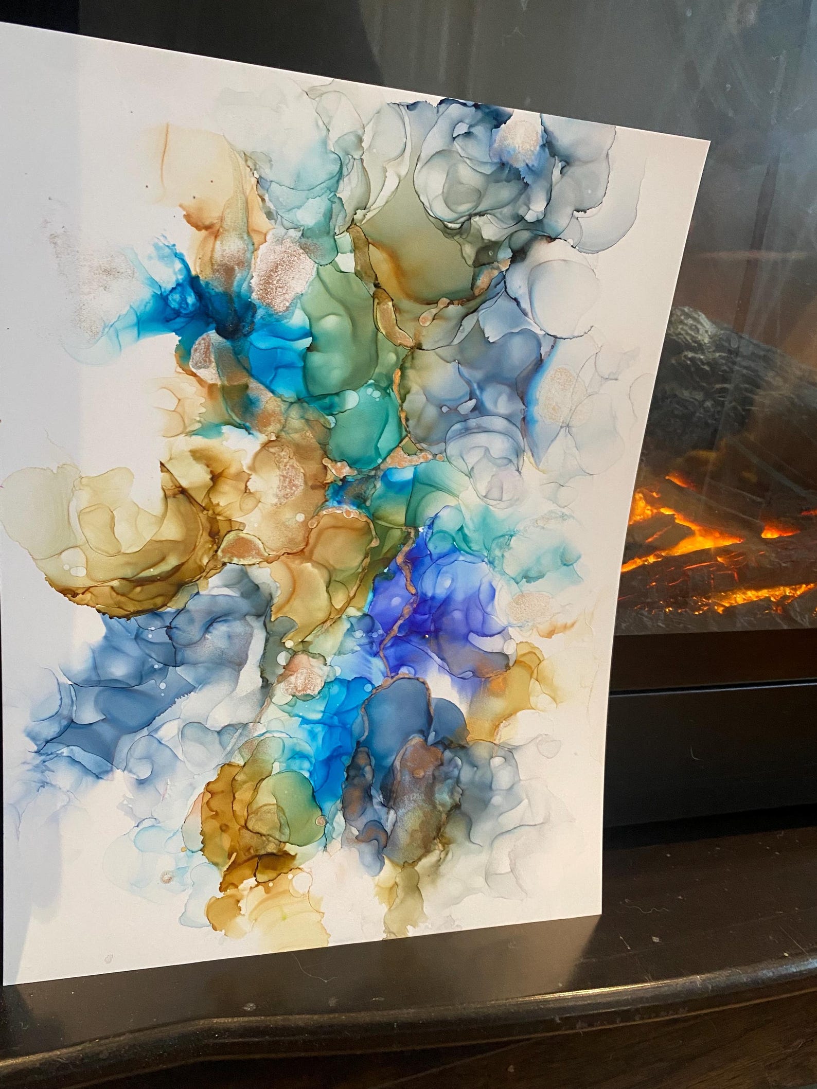 Nightcap - Original Alcohol Ink Art/ Modern Wall Art on Paper/ Blue ...