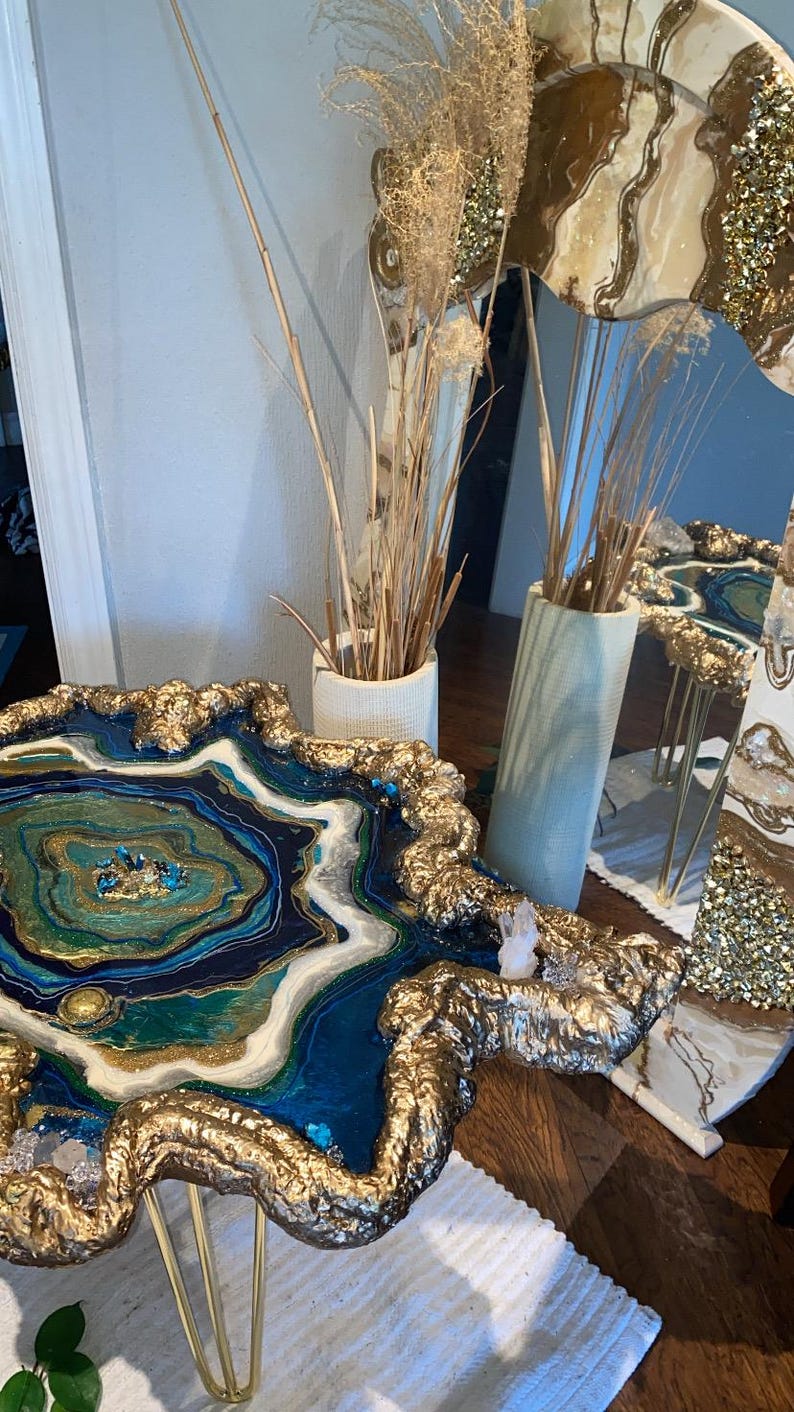 Resin Geode Table: Turquoise Epoxy With Gold Steel Legs - Etsy