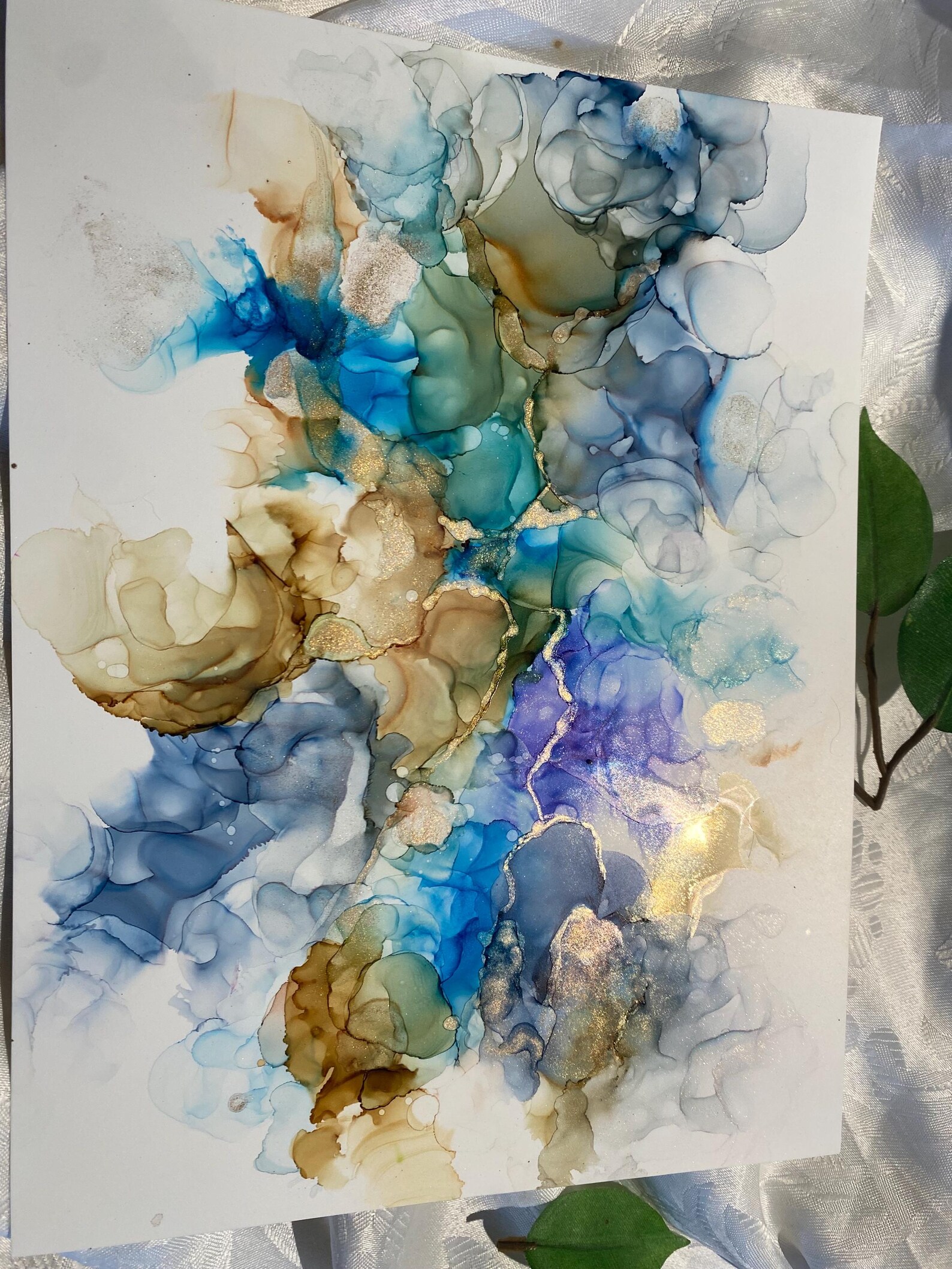 Nightcap - Original Alcohol Ink Art/ Modern Wall Art on Paper/ Blue ...