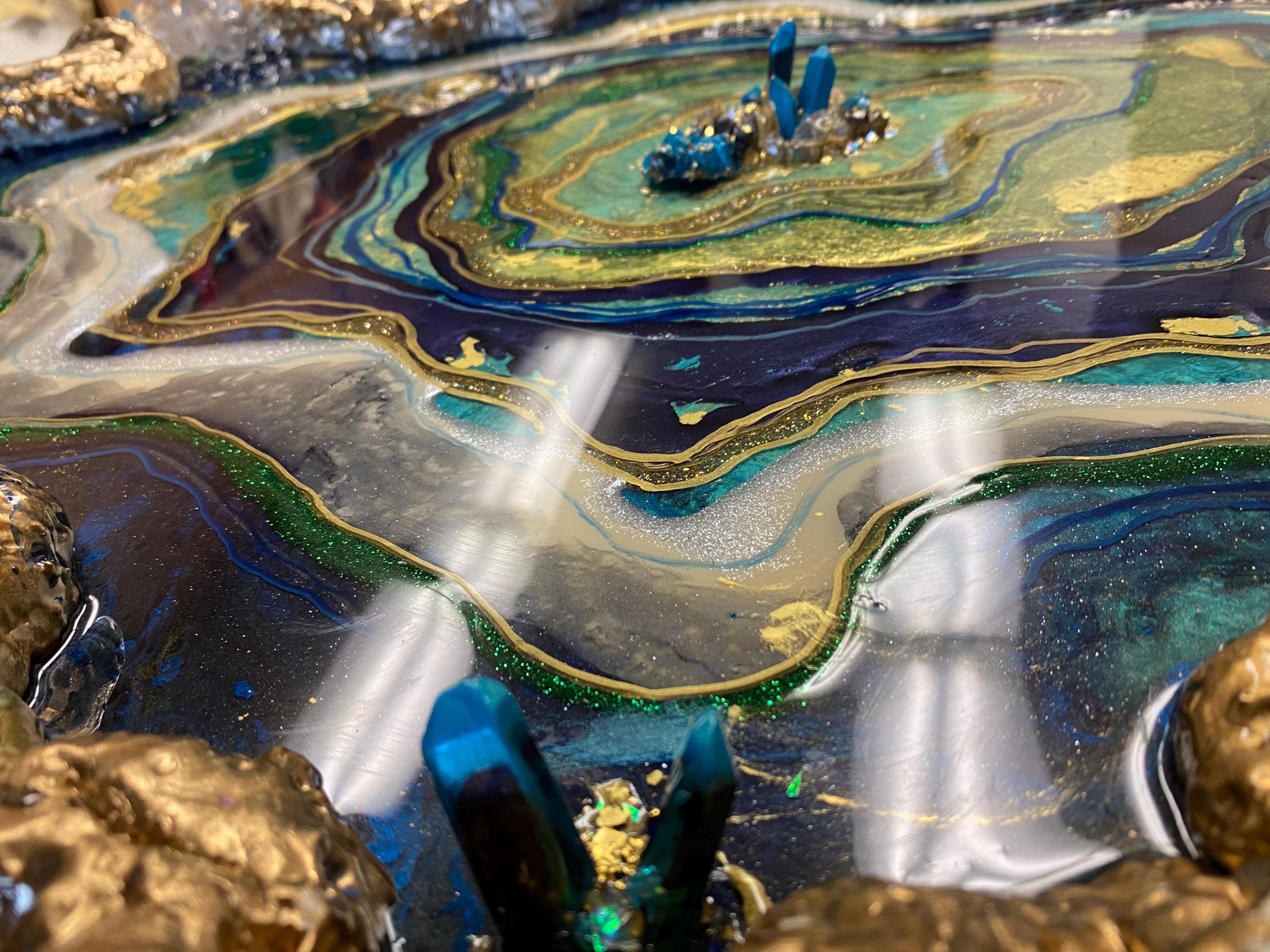 Resin Geode Table: Turquoise Epoxy With Gold Steel Legs - Etsy