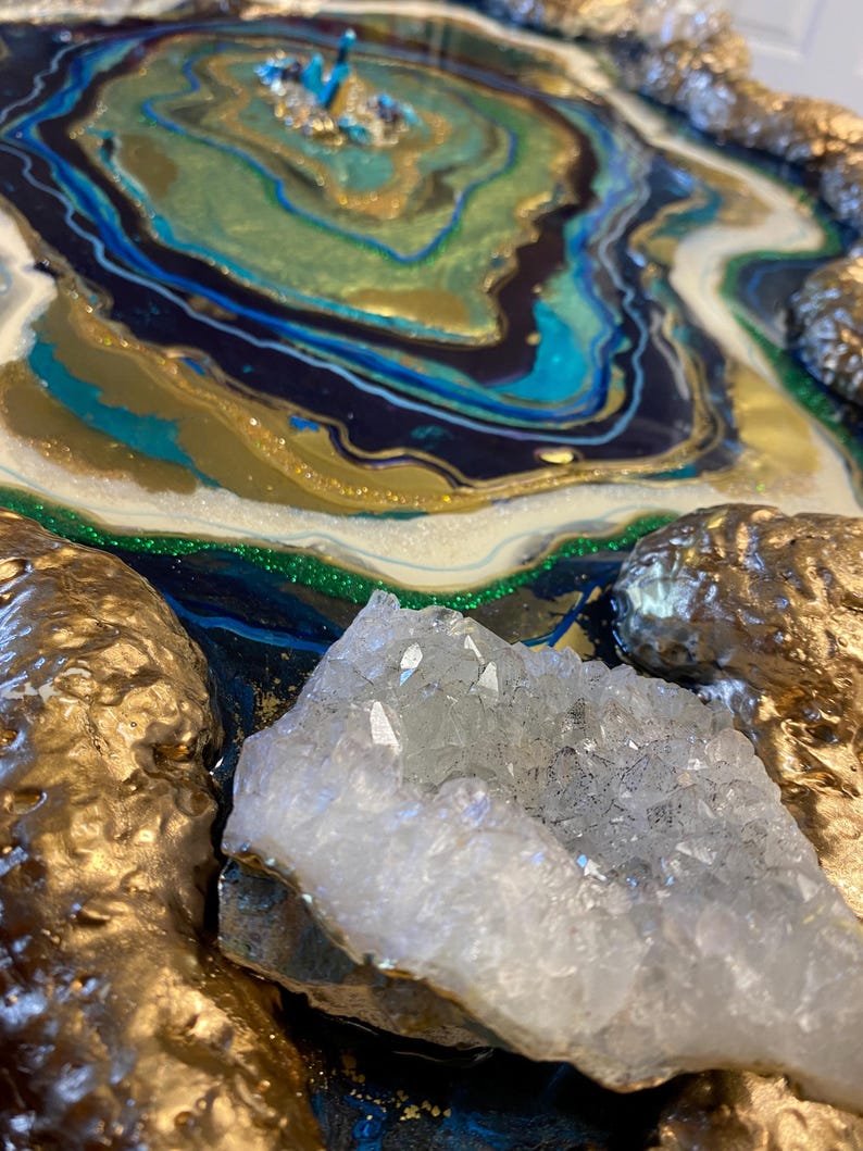 Resin Geode Table: Turquoise Epoxy With Gold Steel Legs - Etsy