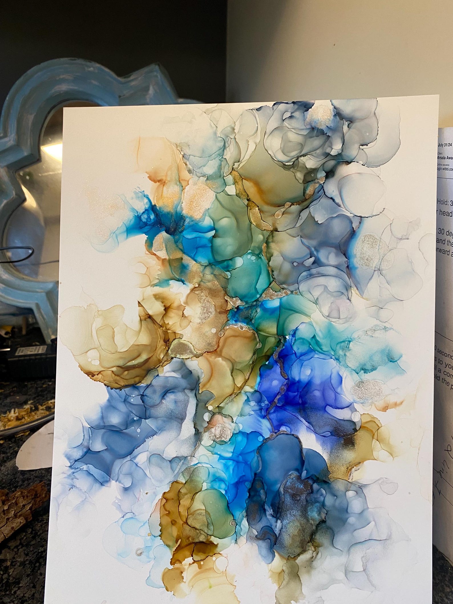 Nightcap - Original Alcohol Ink Art/ Modern Wall Art on Paper/ Blue ...