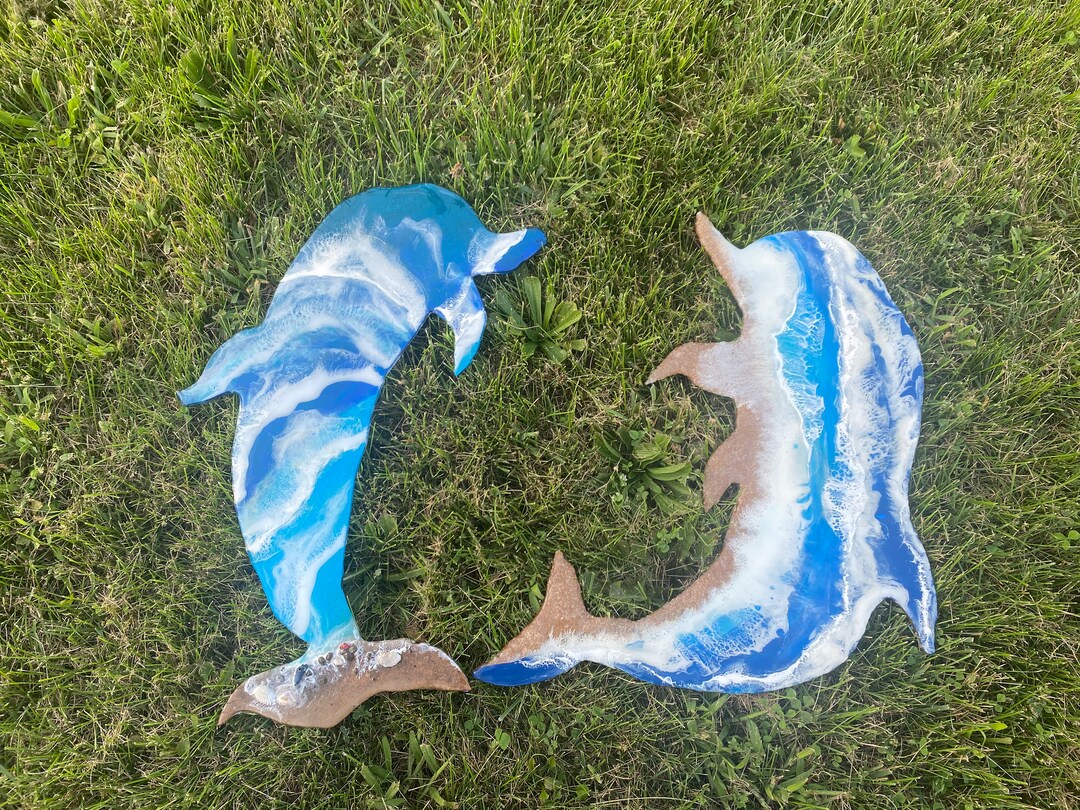 Two Dolphins Resin Art Wall Decor With Beach Waves/ Dolphin Art/ Beach ...
