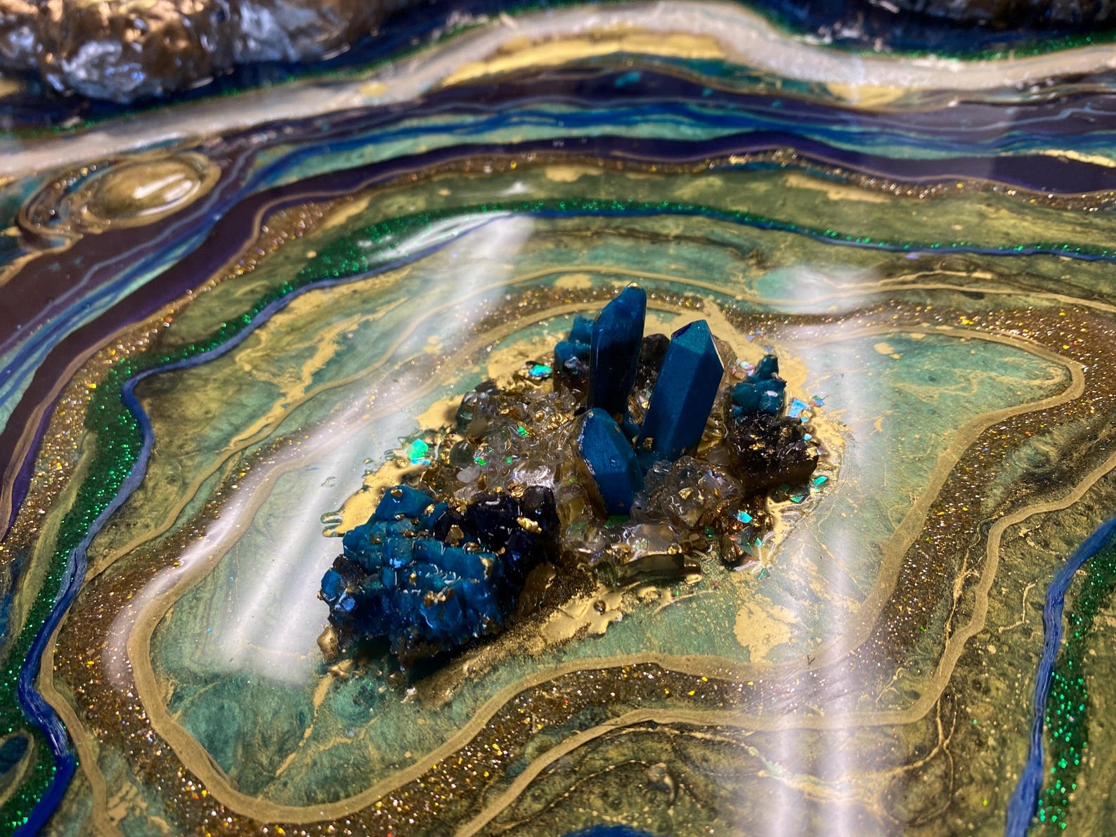 Resin Geode Table: Turquoise Epoxy With Gold Steel Legs - Etsy