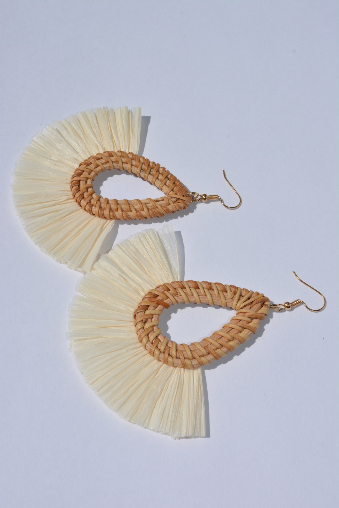 Teardrop Raffia Earrings Etsy