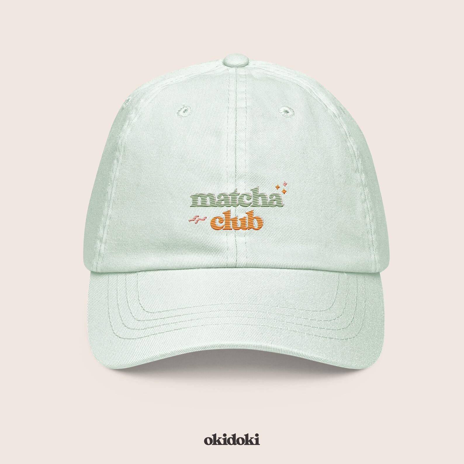 Pastel Baseball Cap With Embroidery "matcha Club" - Etsy