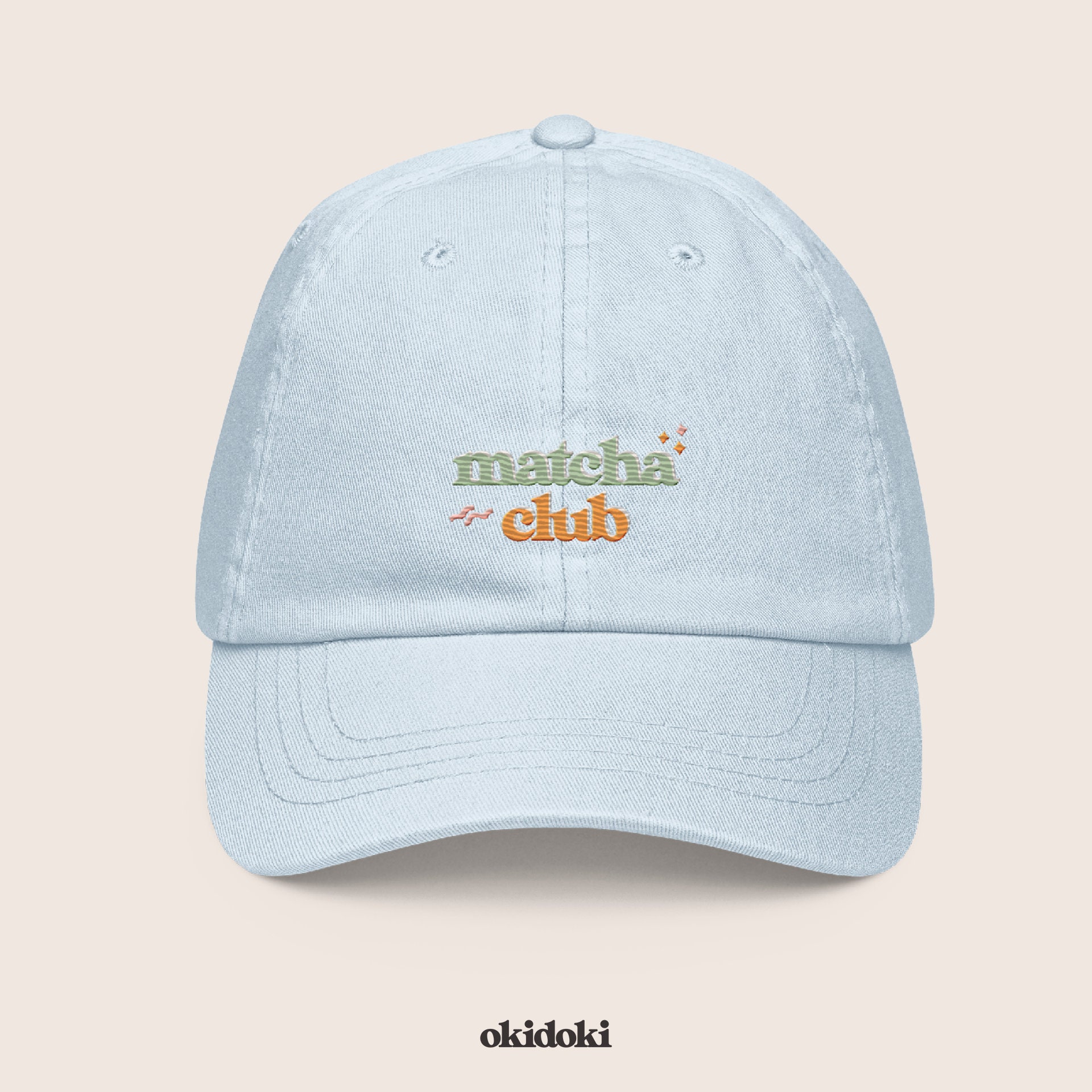 Pastel Baseball Cap With Embroidery "matcha Club" - Etsy