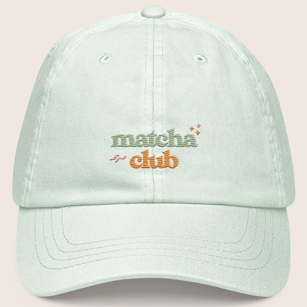 Pastel Baseball Cap With Embroidery "matcha Club" - Etsy