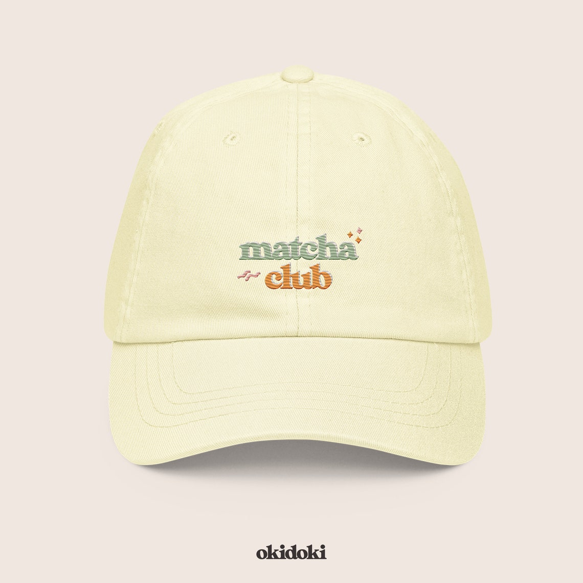 Pastel Baseball Cap With Embroidery "matcha Club" - Etsy