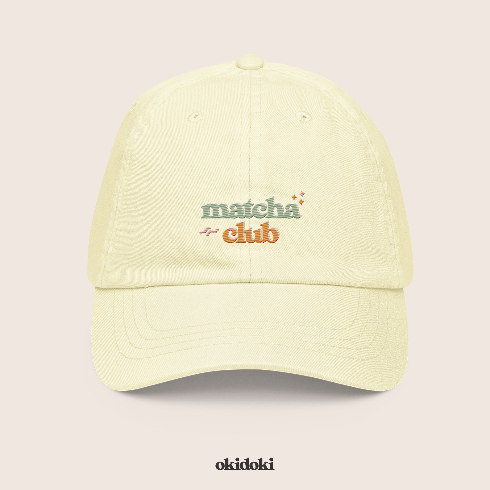 Pastel Baseball Cap With Embroidery "matcha Club" - Etsy