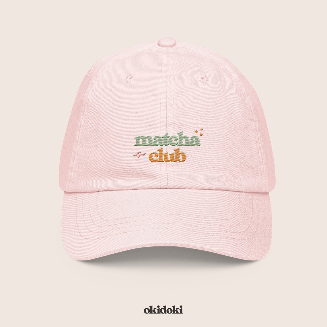 Pastel Baseball Cap With Embroidery "matcha Club" - Etsy