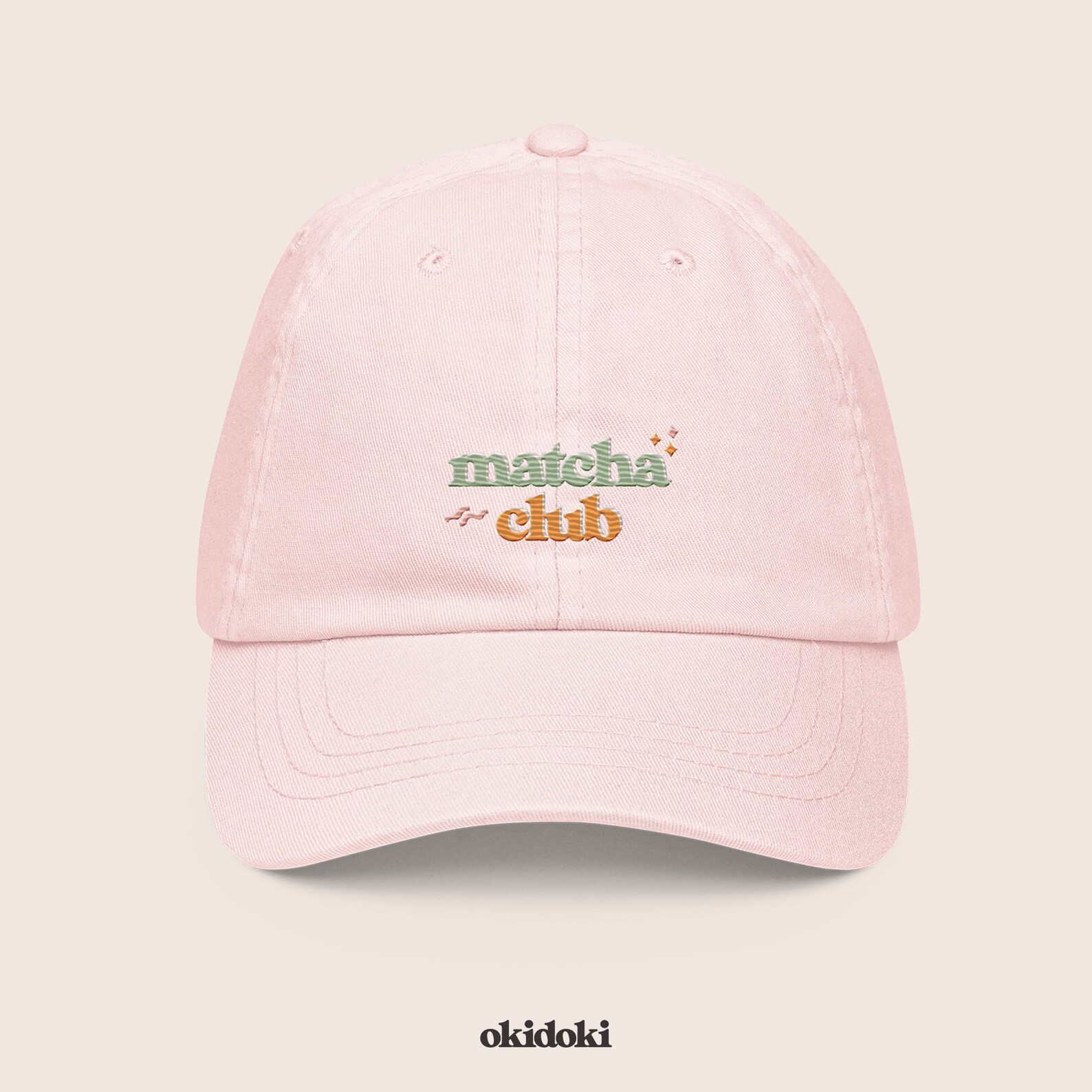Pastel Baseball Cap With Embroidery "matcha Club" - Etsy