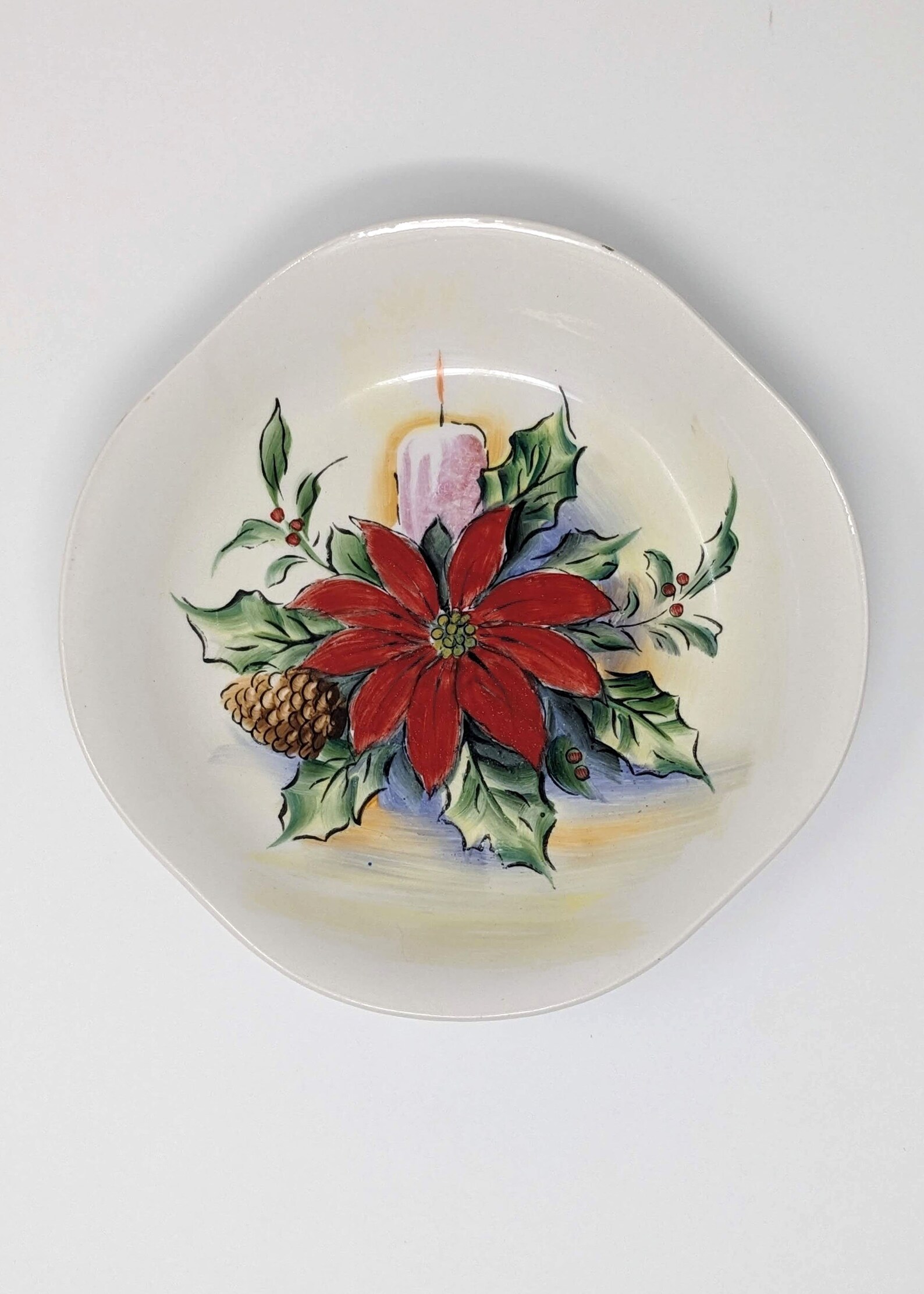 Vintage Hand-painted Christmas Plate With Candle and Poinsettia - Etsy