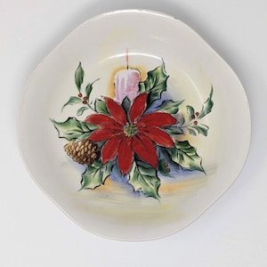 Vintage Hand-painted Christmas Plate With Candle and Poinsettia - Etsy