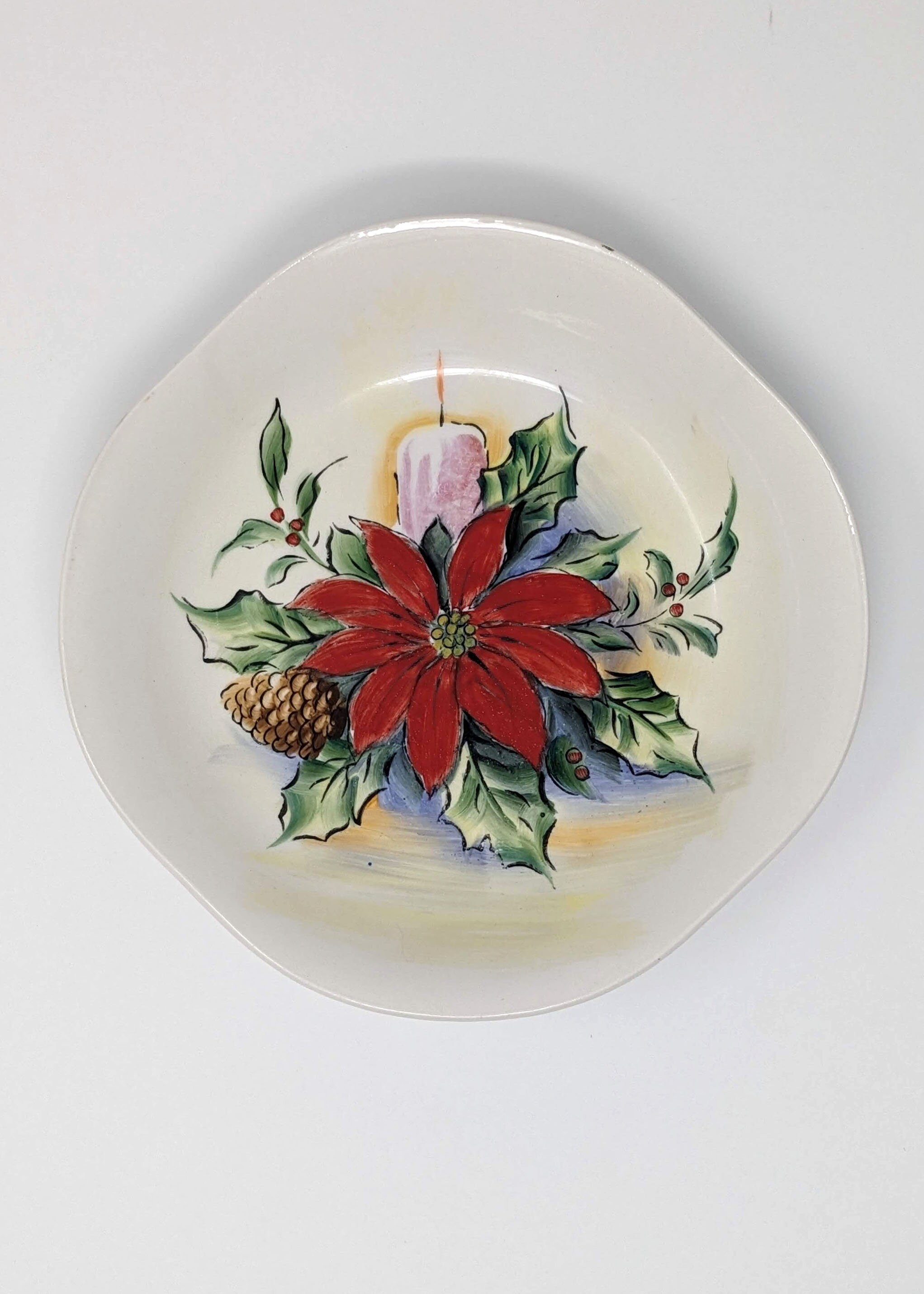 Vintage Hand-painted Christmas Plate With Candle and Poinsettia - Etsy