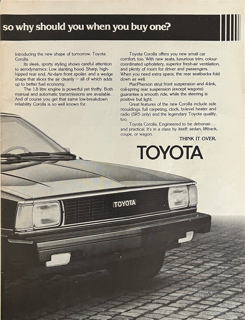 Original Retro 80s Car Advertisement 1980 Toyota Corolla Magazine Ad ...