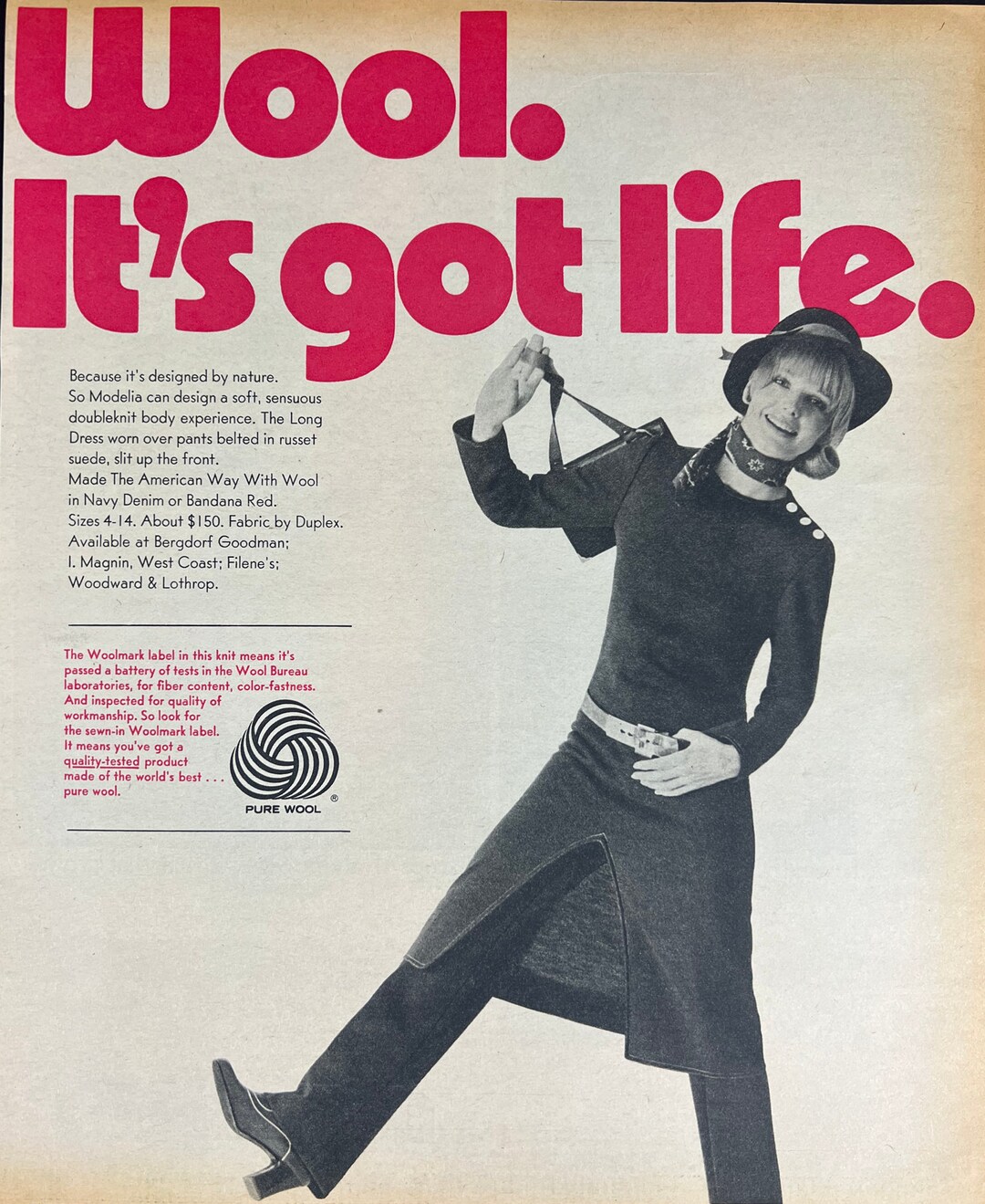 Vintage Wool Advertisement Print Art Wall Decor Retro Ad Vintage 70's ...