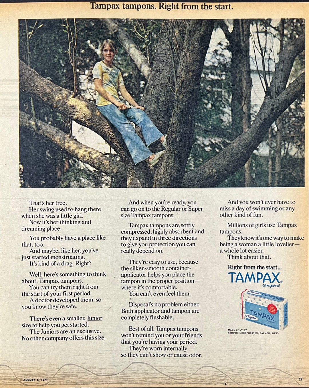 Vintage Tampax Advertisement Print Art Wall Decor Retro Ad 1970's ...