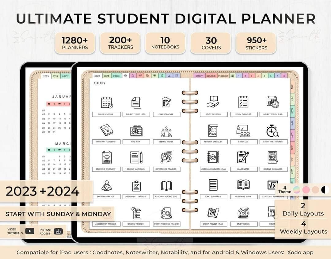 2023-2024 Student Digital Planner With Stickers Digital - Etsy