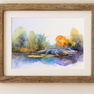 Printable Alligator Swamp Watercolor Art Charleston Wildlife Sunset ...