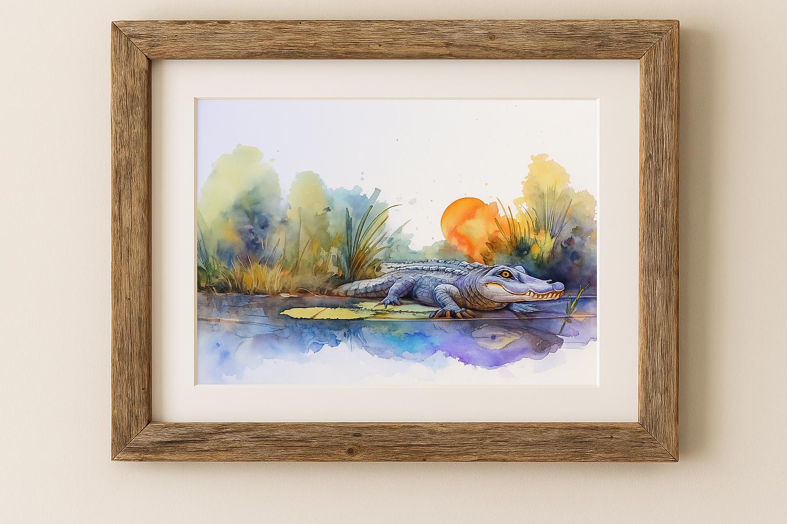 Printable Alligator Swamp Watercolor Art Charleston Wildlife Sunset ...