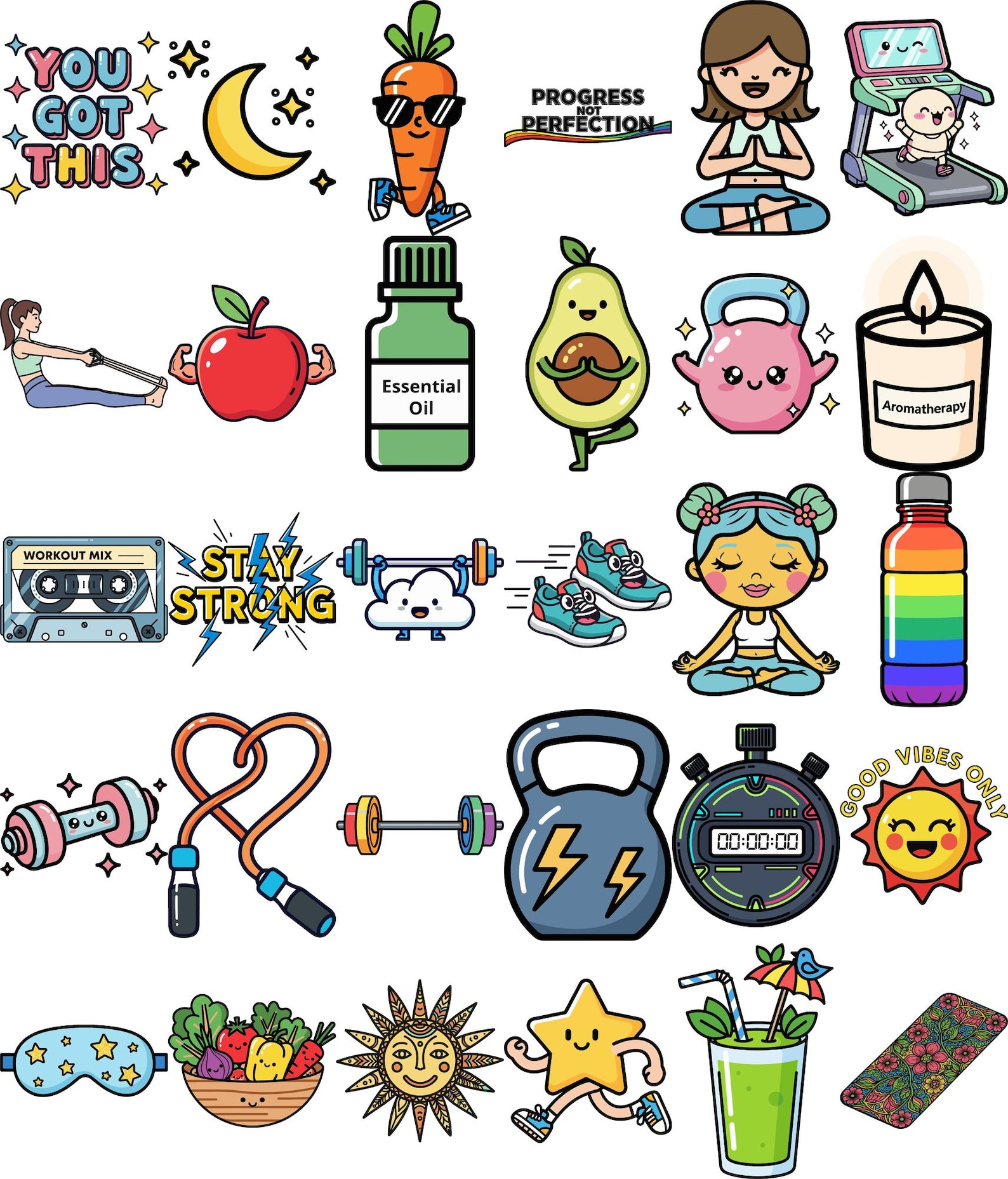 Kawaii Fitness Sticker Pack,workout & Wellness Svg,cute Exercise ...