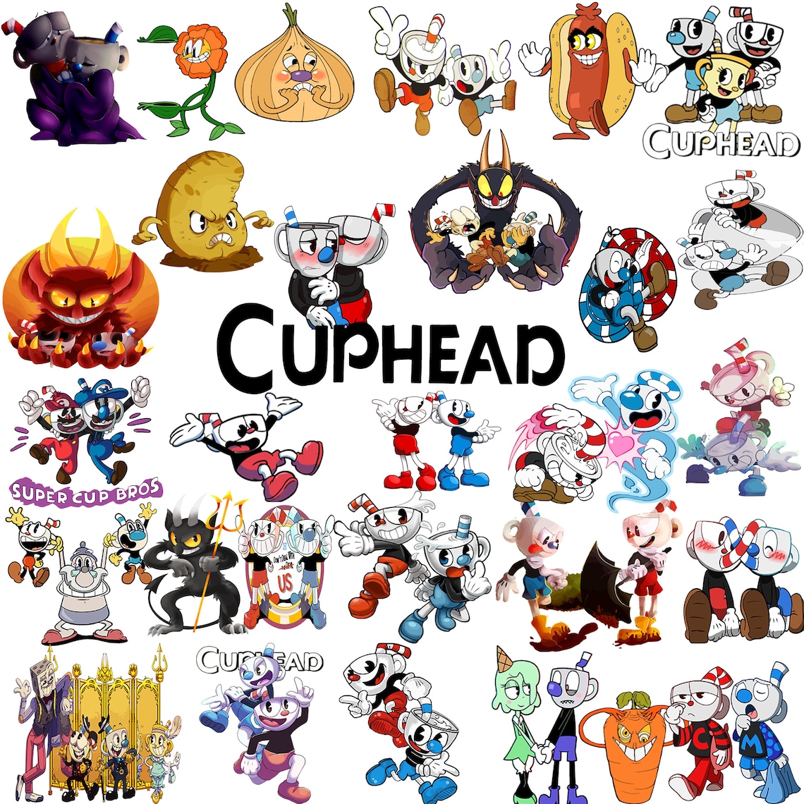 Cuphead Sticker -90 File - 30 Svg, 30 Png , 30 Pdf, Bundle,svg, Digital ...