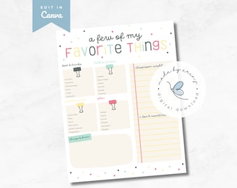 Teacher Favorite Things Survey - Etsy