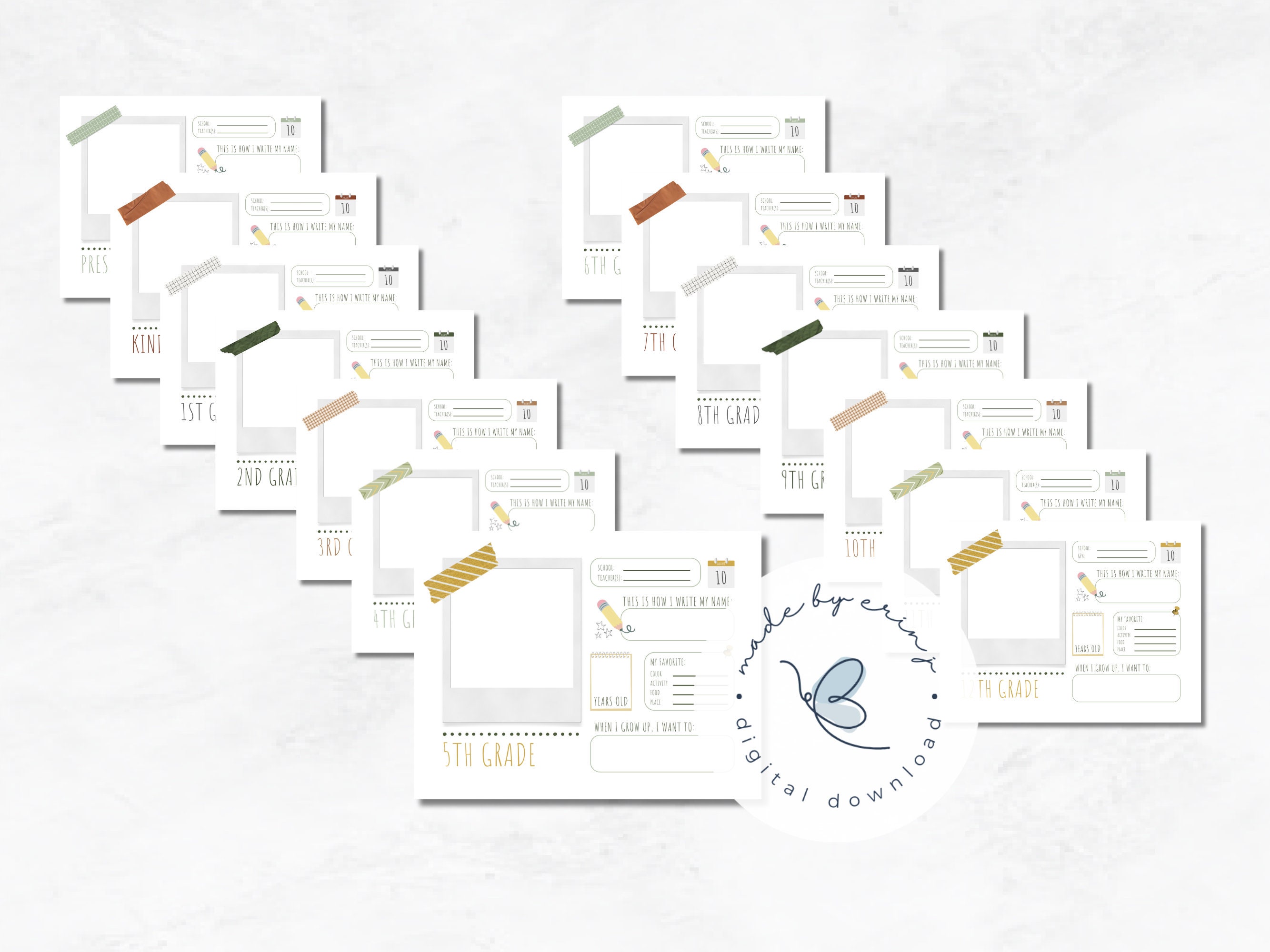 School Memories / Milestone Sheets Bundle, Preschool-12th Grade ...