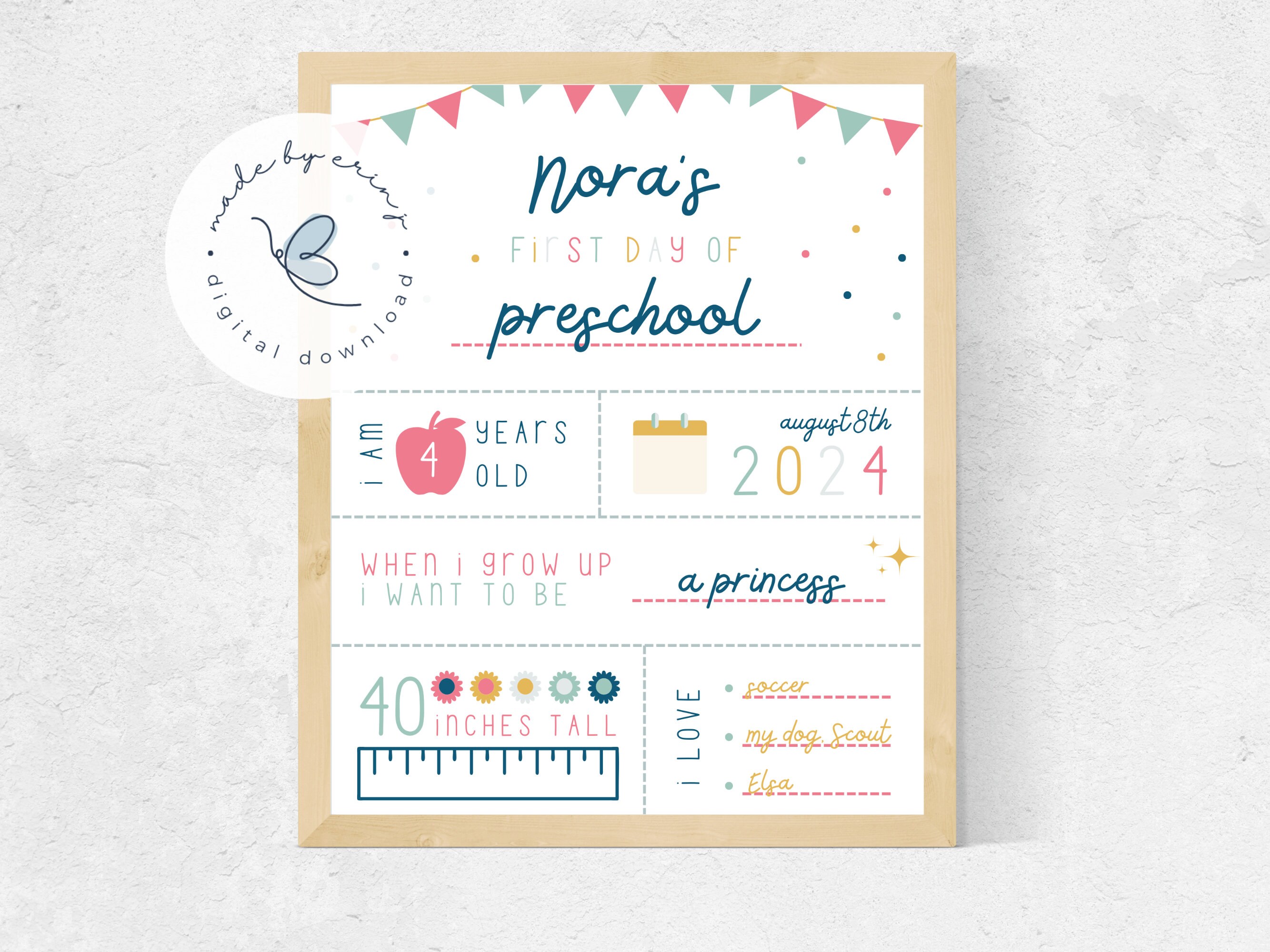 First Day of School Sign, Girl, Flag Banner, Flowers, Dots, Stars, Back ...