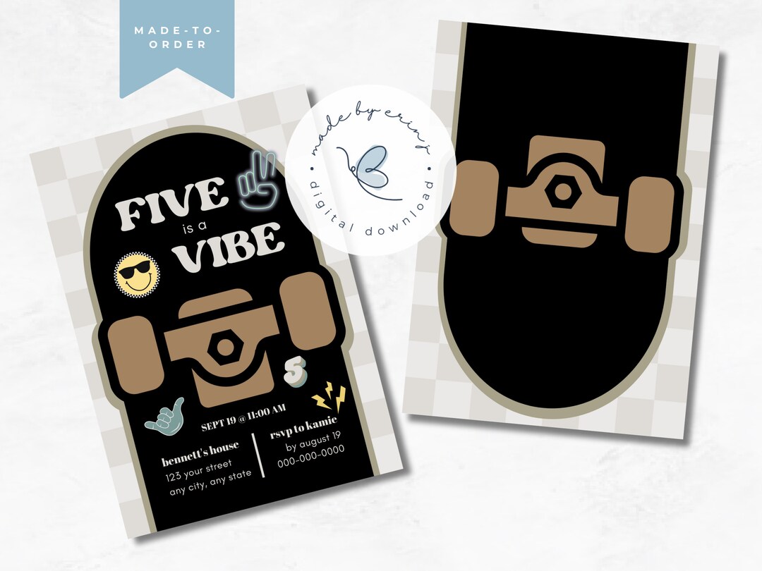 Skateboard Birthday Invitation, Checkerboard, Vibe, Cool, Peace, Hang ...