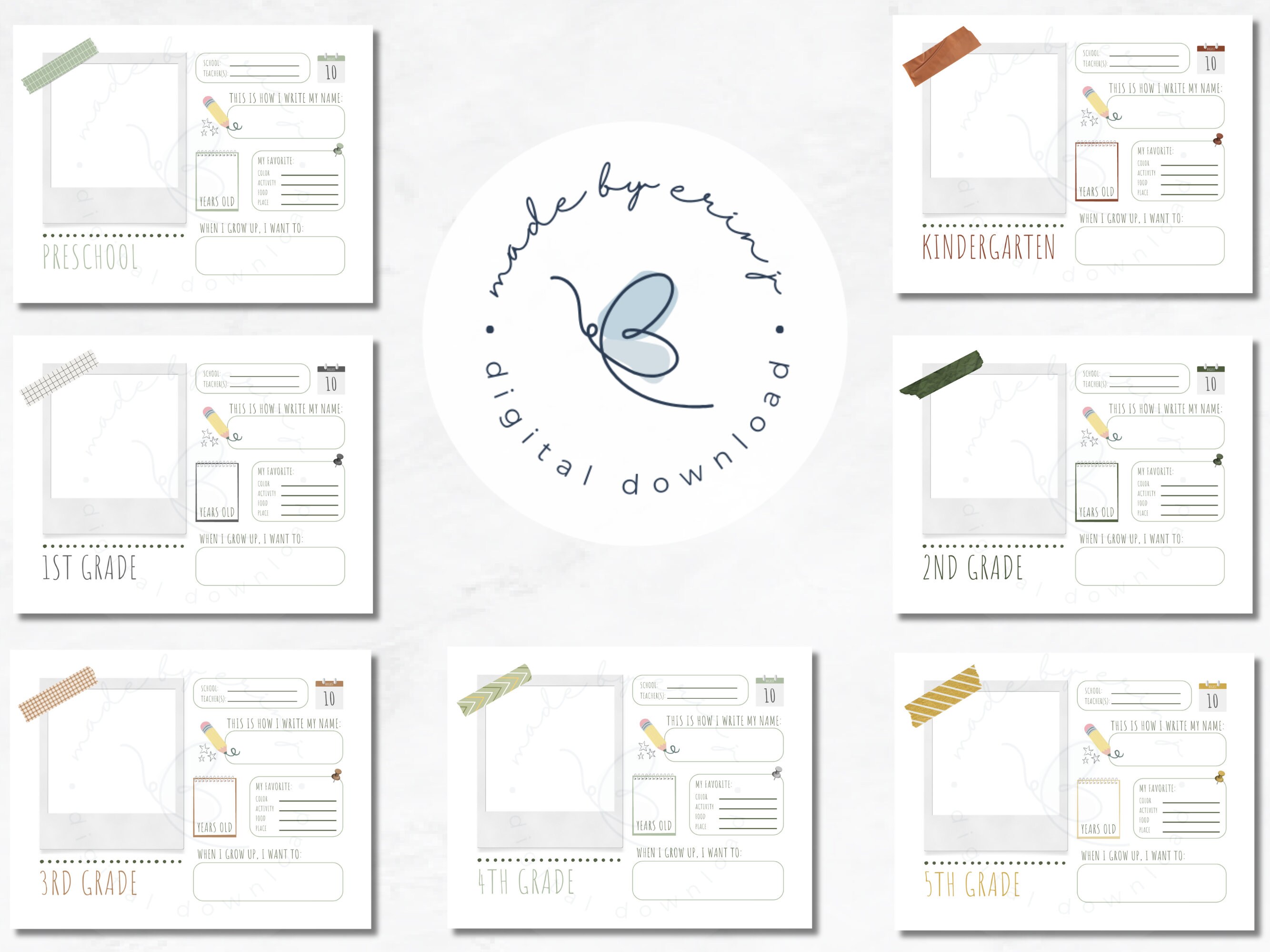 School Memories / Milestone Sheets Bundle, Preschool-12th Grade ...