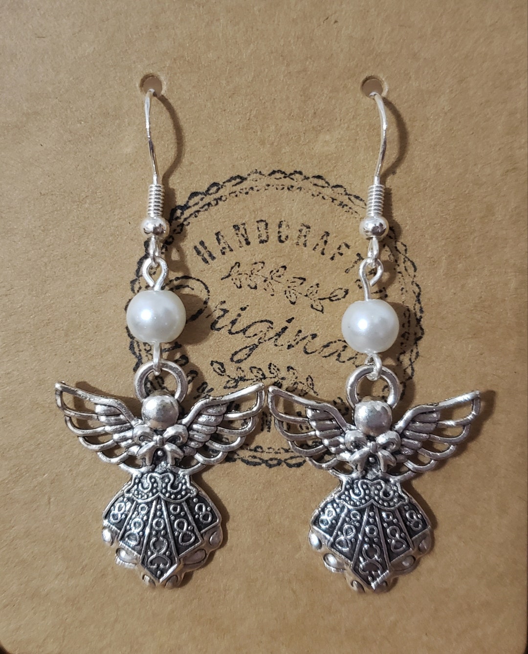 Pearl Guardian Angel French Hook Earrings, Angel Earrings, Celtic Angel ...