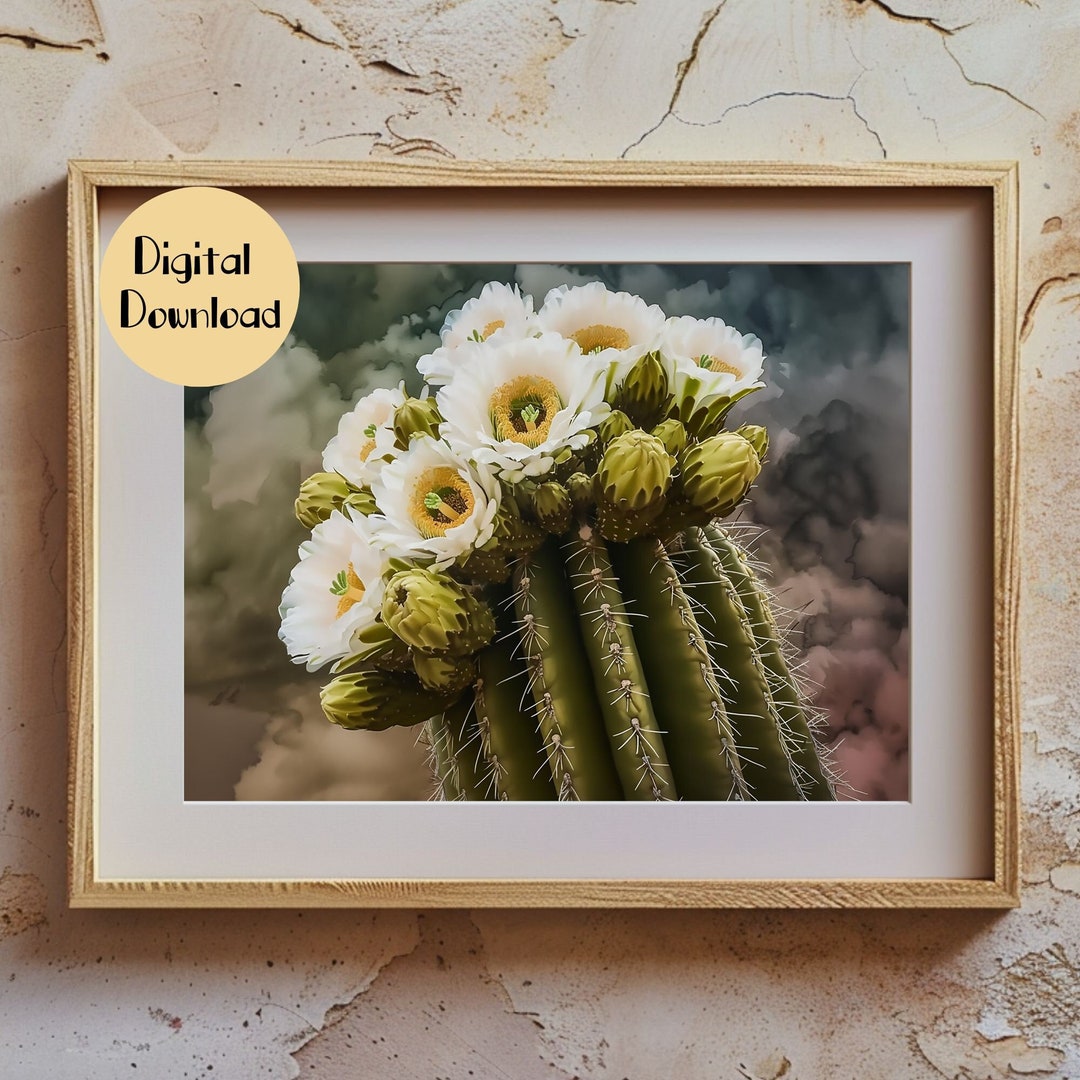 Saguaro Blossoms Printable, Southwestern Digital Art, Southwestern ...