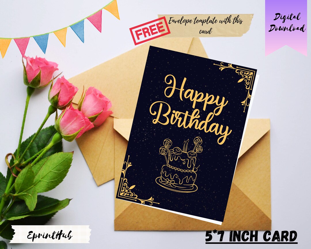 Black Printable Happy Birthday Card,black Birthday Card,royal Birthday ...