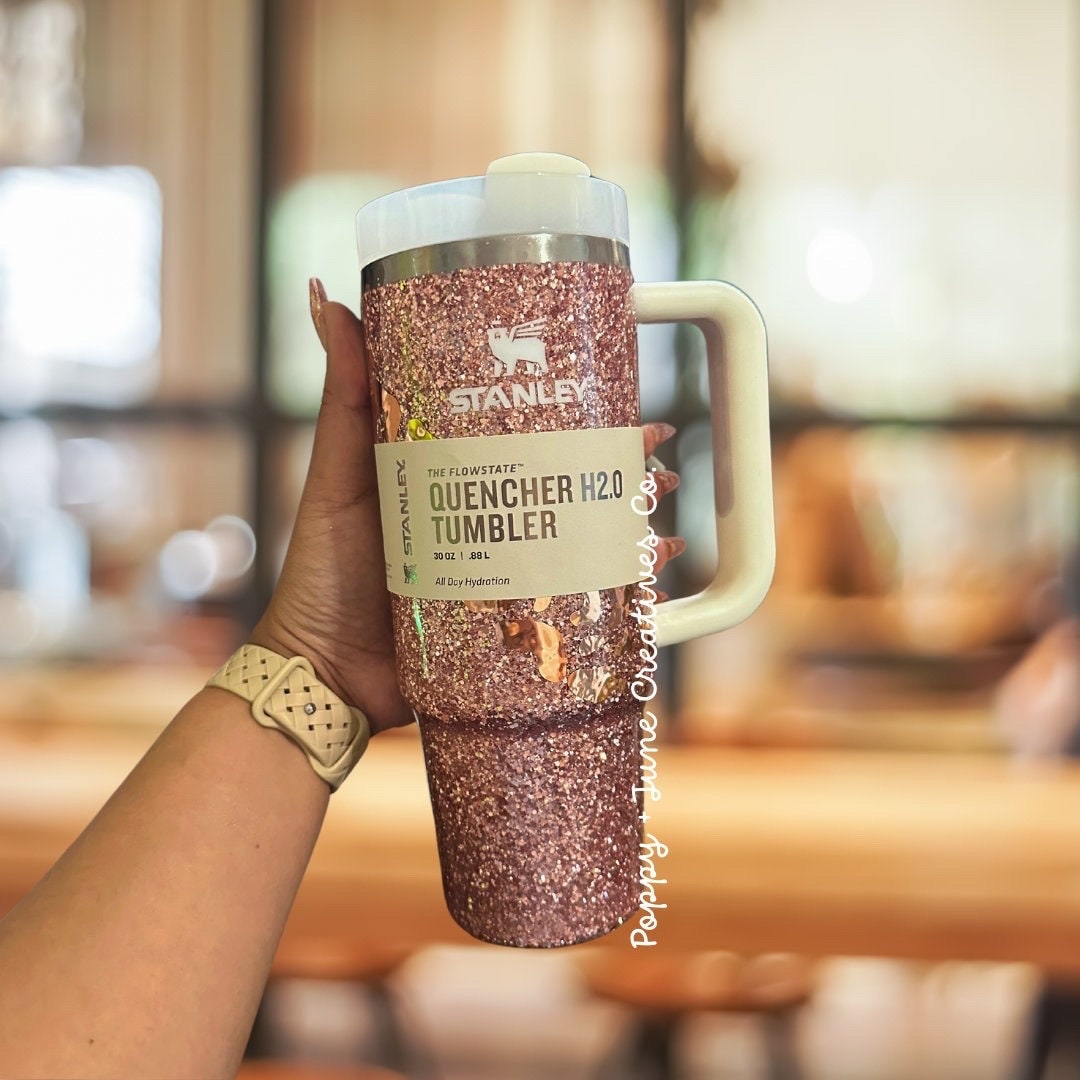 Rose Gold Leopard Cream Stanley Tumbler Glitter Leopard Cheetah Swirl ...