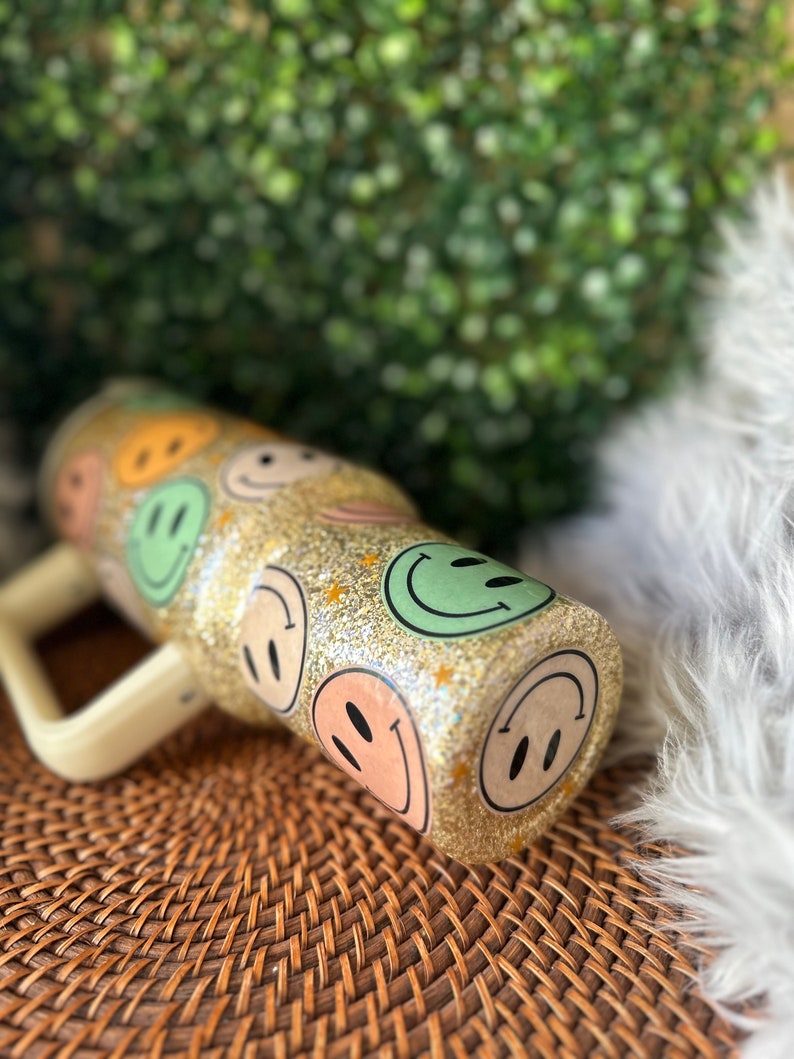 Retro Smiley Face Stanley Dupe 40oz Tumbler Glitter Stanley - Etsy