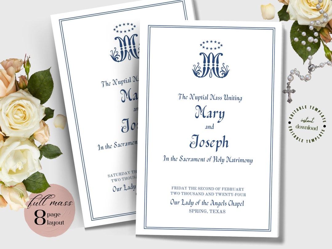 Marian Monogram Catholic Wedding Mass Program Template - Etsy