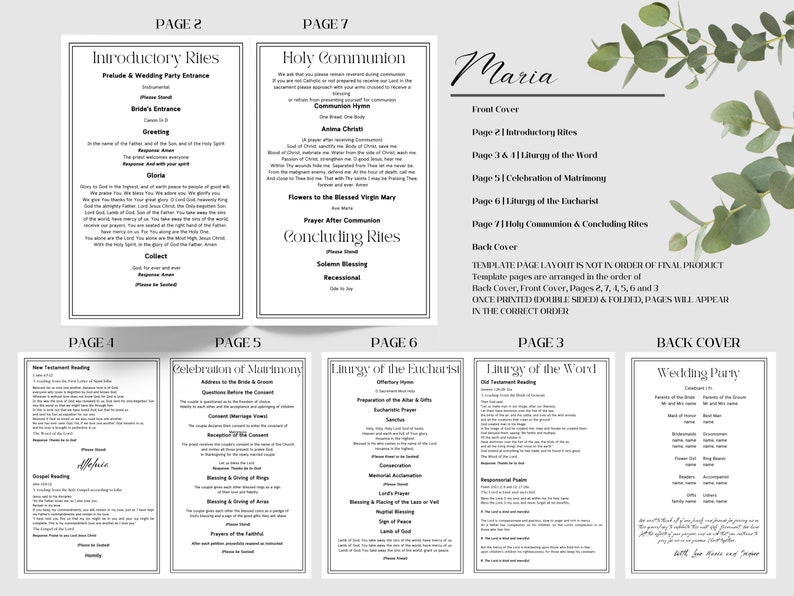 St Maria, Catholic Wedding Mass Program, Instant Download Template ...