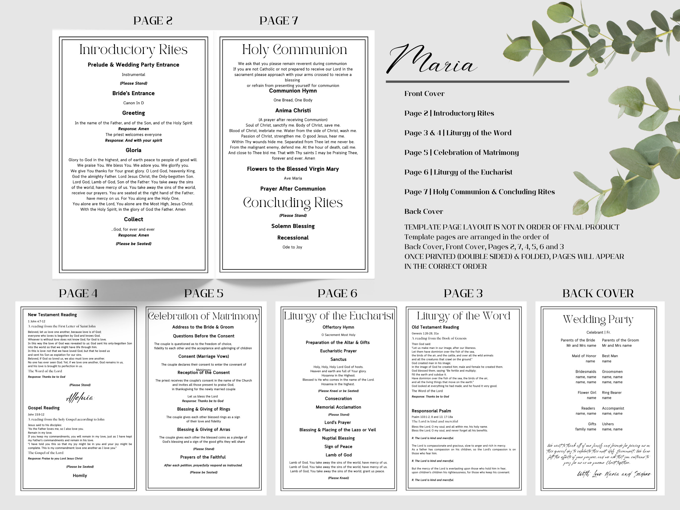 St Maria, Catholic Wedding Mass Program, Instant Download Template ...