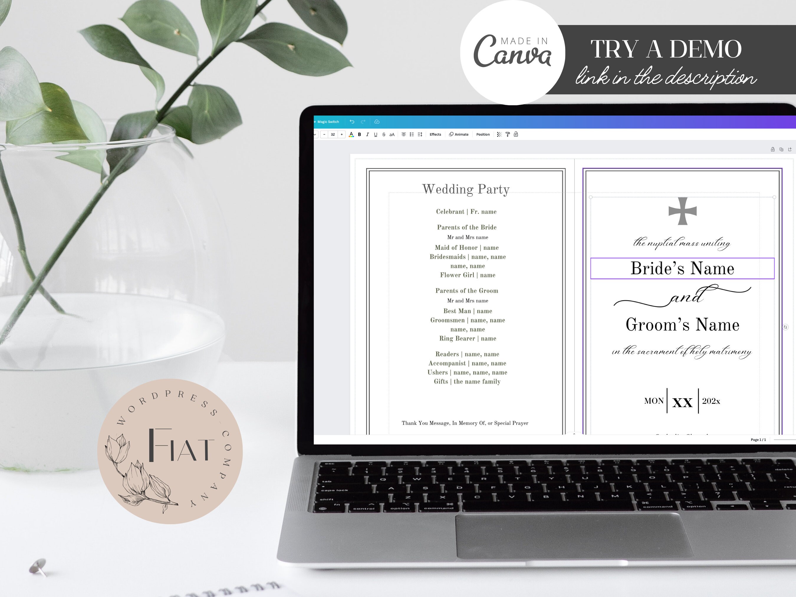 Marian Monogram, Catholic Wedding Mass Program, Instant Download ...